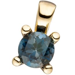 Jobo Damen Kettenanh&auml;nger "Kleiner Anh&auml;nger Goldanh&auml;nger 6 mm", Gelbgold 585blau, dunkelblau, Gelbgold 585, Schmuckanh&auml;nger, 585 Gold mit Blautopas