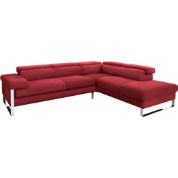 Ecksofa W.Schillig, B:281cm H:71cm T:230cm, rot, Flachgewebe S22 (100% Polyester);Stoff S37 (100% Polyester);Longlife Xtra-Leder Z59: Glattleder mit
