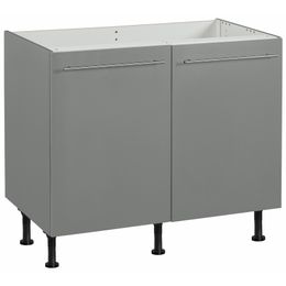 Sp&uuml;lenschrank Optifit, B:100cm H:87cm T:58,4cm, grau, K&uuml;che, Schr&auml;nke, "Bern", 100 cm breit, mit 2 T&uuml;ren, h&ouml;henverstellbare F&uuml;&szlig;e, mit Metallgriffen