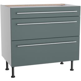 Unterschrank KOCHSTATION, B:90cm H:87cm T:58,4cm, gr&uuml;n, K&uuml;che, Schr&auml;nke, "KS-Bern2", Breite 90 cm, 1 Schubkasten, 2 Ausz&uuml;ge