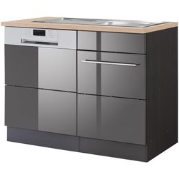 Sp&uuml;lenschrank KOCHSTATION, B:110cm H:85cm T:60cm, grau, Holzwerkstoff, MDF, K&uuml;che, Schr&auml;nke, "KS-Wien", Breite 110 cm, inkl. M&ouml;belfront f&uuml;r