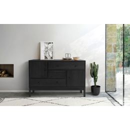 Sideboard WOODMAN, B:120cm H:79cm T:45cm, schwarz, Furnier, Massivholz, Spanplatte, Wohnzimmer, Sideboards, Kommode im skandinavischen Design, Breite