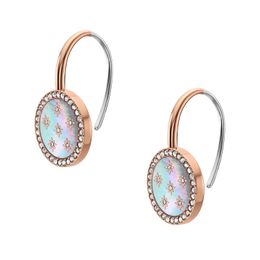 Fossil Damen Paar Ohrhaken "Schmuck Geschenk Edelstahl Ohrringe MERRIT", Edelstahl Perlenros&eacute;goldfarben, edelstahlfarben, kristallwei&szlig;,