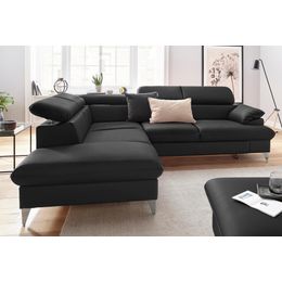 Ecksofa COTTA, B:256cm H:74cm T:208cm, schwarz, Kunstleder SOFTLUX;NaturLEDER (echtes Rindsleder);Microfaser PRIMABELLE (100% Polyester), Wohnzimmer,
