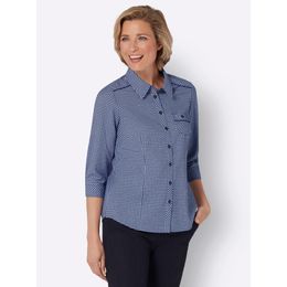 Classic Basics Damen Karobluse, blau, Gr. 42, gemustert, kariert, 100% Baumwolle, Blusen