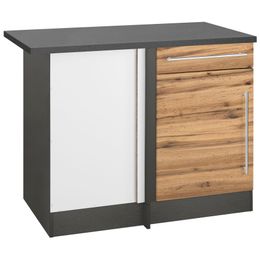 Eckunterschrank KOCHSTATION, B:110cm H:85cm T:60cm, braun, K&uuml;che, Schr&auml;nke, "KS-Samos", mit Metallgriff