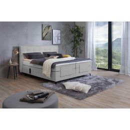 Boxspringbett Alina, B:200cm L:209cm, grau, Struktur fein XBO (100% Polyester), Jugendzimmer, Komplettbetten, "Edward", 180x200cm, mit motorischer