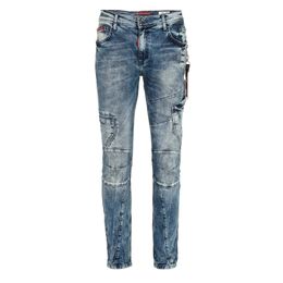 Cipo & Baxx CIPO & BAXX Damen Slim-fit-Jeans "Jeans", blau, Gr. 30, unifarben, 98% Baumwolle, 2% Elasthan, Jeans, mit Zierstichen und Taschendetails, CD-478