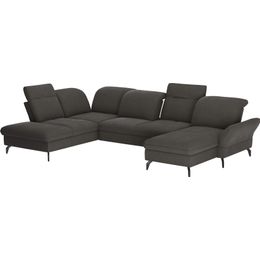 Sit & More Wohnlandschaft SIT & MORE, B:363cm H:88cm T:242cm, grau, 100% Polyester, Sofas, "Leandro U-Form", Wahlweise mit Bett-, Kopfteil - und