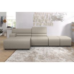 Ecksofa Egoitaliano, B:384cm H:80cm T:98cm, grau, Luxus-Micofaser Lederoptik (100% Polyester) ist ein neues technisches Gewebe mit einem visuellen