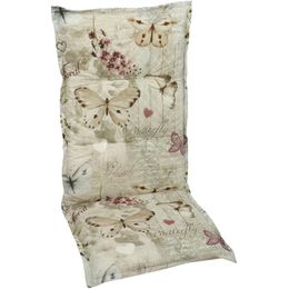 Hochlehnerauflage GO-DE, B:50cm H:6cm T:120cm, beige, Baumwolle, Polyester, Polsterauflagen, Schmetterling beige - Ma&szlig;e BxLxH ca.: 50 cm x 120 cm x 6