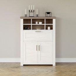 Highboard, B:105cm H:143cm T:42cm, wei&szlig;, SET ONE BY Musterring, MDF, Wohnzimmer, Sideboards, "York", Typ 15, mit Holzt&uuml;ren und Klappe, Beleuchtung