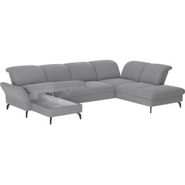 Sit & More Wohnlandschaft SIT & MORE, B:363cm H:88cm T:242cm, grau, 100% Polyester, Sofas, "Leandro U-Form", Wahlweise mit Bett-, Kopfteil - und