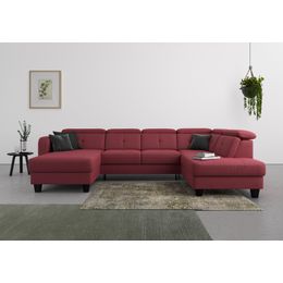 Sit & More Wohnlandschaft SIT & MORE, B:321cm H:85cm T:195cm, rot, Sofas, "Belluci U-Form", Kopfteilverstellung und Federkern, wahlweise mit Bettfunktion