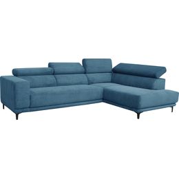 Ecksofa Alina, B:302cm H:102cm T:210cm, blau, Cord GCT (92% Polyester, 8% Nylon), Wohnzimmer, Sofas, "Hikari", wahlweise mit Sitzvorzug, in modernem
