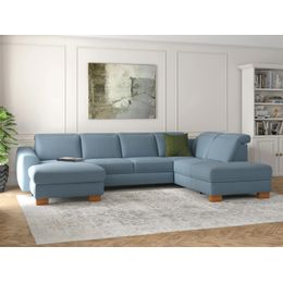 Sit & More Wohnlandschaft SIT & MORE, B:338cm H:86cm T:219cm, blau, Sofas, "Dundee U-Form", mit Federkern und Massivholzf&uuml;&szlig;en, wahlweise mit Kopfteilverstellung
