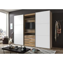 Schwebet&uuml;renschrank wimex, B:300cm H:236cm T:65cm, braun, Schr&auml;nke, "Magic by fresh to go", tolles EXTRA: mit drehbarem TV-Element, mittig mit