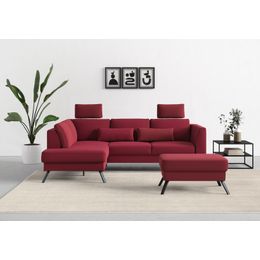 Sit & More Ecksofa SIT & MORE, B:254cm H:88cm T:188cm, rot, Wohnzimmer, Sofas, "Lindholm L-Form", mit Sitztiefenverstellung und Federkern