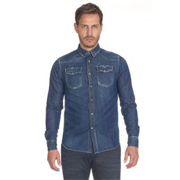 Herren Jeanshemd "JUANITO", blau, Gr. M, Le Temps Des Cerises, unifarben, 100% Baumwolle, Hemden, mit abgen&auml;hter Schulterpartie