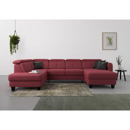 Sit & More Wohnlandschaft SIT & MORE, B:321cm H:85cm T:195cm, rot, Sofas, "Belluci U-Form", Kopfteilverstellung und Federkern, wahlweise mit Bettfunktion