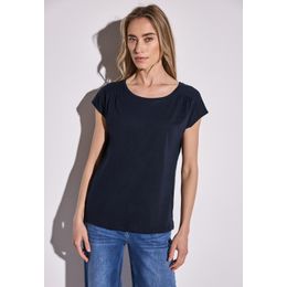 Street One Damen T-Shirt, blau, Gr. 34, unifarben, Web, 50% Modal, 50% Baumwolle, Shirts, mit Seitlichen Einschlitzen am Saum