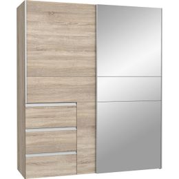 Schwebet&uuml;renschrank FORTE, B:170,3cm H:200,5cm T:61,2cm, braun, Holzwerkstoff, Schr&auml;nke, "Winn2", mit Spiegel und 3 Schubk&auml;sten