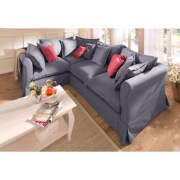 Ecksofa Home Affaire, B:275cm H:75cm T:192cm, grau, Struktur 100% Polyester, Wohnzimmer, Sofas, "Luise L-Form", mit vielen losen Kissen und