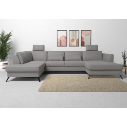Sit & More Wohnlandschaft SIT & MORE, B:335cm H:88cm T:201cm, grau, 100% Polyester, Sofas, "Olsen U-Form", inklusive Sitztiefenverstellung, wahlweise mit