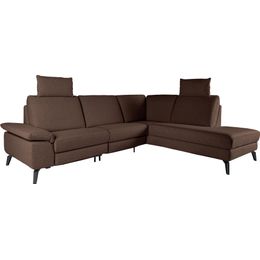Ecksofa Alina, B:243cm H:118cm T:210cm, braun, Struktur GBA (100% Polyester), Wohnzimmer, Sofas, inkl. Kopfst&uuml;tzen, wahlweise mit Relaxfunktion,