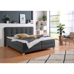 Boxbett Home Affaire, B:178cm L:210cm, grau, Komplettbetten, inklusive Kaltschaum-Topper und Bettkasten