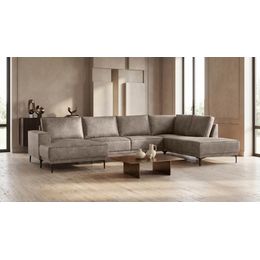 Wohnlandschaft OTTO HOME "XXL Sofa Oland, Struktur, Flachgewebe, Luxus-Microfaser, Boucle", taupe, B:345cm H:85cm T:210cm, 100% Polyester, Sofas, Wohnlandschaft, U-Form, 345 cm, Wellenunterfederung, Skandi-Design, Metallf&uuml;&szlig;e