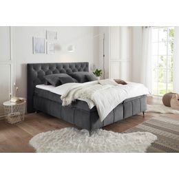 Boxspringbett, B:200cm L:210cm, schwarz, ED EXCITING DESIGN, 100% Polyester, Komplettbetten, "Pembroke", inkl. Topper