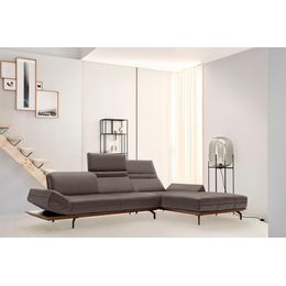 Ecksofa, B:293cm H:117cm T:212cm, beige, CREATION BY ROLF BENZ, Flachgewebe DONNA (76% Polyester 24% Polyacryl);Leder OSKAR - echtes Leder,