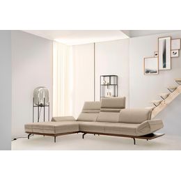 Ecksofa, B:313cm H:117cm T:212cm, beige, CREATION BY ROLF BENZ, Flachgewebe DONNA (76% Polyester 24% Polyacryl);Leder OSKAR - echtes Leder,