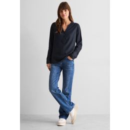 Cecil Damen Langarmbluse, blau, Gr. XXL, unifarben, Stoff, 100% Viskose, Blusen, mit dekorativer Knopfleiste