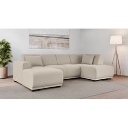 Wohnlandschaft Home Affaire, B:300cm H:85cm T:162cm, beige, 100% Polyester, Sofas, "BORNHOLM U-Form mit Recamiere rechts/links, B/T/H: 300/162/85