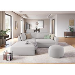 Sit & More Ecksofa SIT & MORE, B:243cm H:80cm T:198cm, silber, Samtoptik (100% Polyester);Soft clean (98% Polyester, 2% Polyamid);Struktur fein (100%