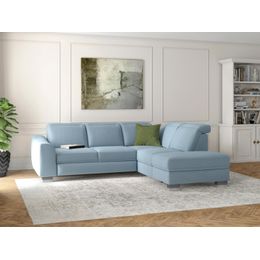Sit & More Ecksofa SIT & MORE, B:263cm H:86cm T:219cm, blau, Wohnzimmer, Sofas, "Dundee L-Form", mit Federkern und Edelstahlf&uuml;&szlig;en, wahlweise mit