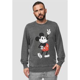 Recovered Herren Sweatshirt "Disney Mickey Peace Pose", grau, Gr. S, bedruckt, 100% Baumwolle, Sweatshirts, im zeitlosen Design