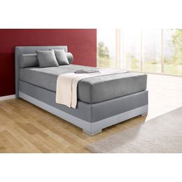 Boxspringbett Maintal, B:127cm L:210cm, grau, Bezug Kopteil und seitliche Unterbox wahlweise Microvelours aus 100% Polyester oder Kunstleder;DIe