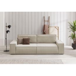 3-Sitzer Home Affaire, B:257cm H:85cm T:106cm, beige, 100% Polyester, Sofas, "SHERWOOD Schlafsofa (257cm) Cord, Samtvelours, Vintage-Lederoptik",