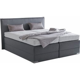 Boxspringbett, grau, Westfalia Schlafkomfort, Bettrahmen und seitliche Einfassung Unterbox und Obermatratze: Fein-Strukturstoff (77% Polyester, 23%