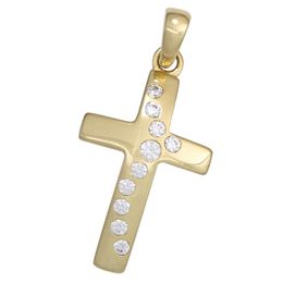 Jobo Damen Kreuzanh&auml;nger "Anh&auml;nger Kreuz Goldkreuz 20 mm", Gelbgold 333gelbgold 333, wei&szlig;, Gelbgold 333, Schmuckanh&auml;nger, 333 Gold mit 10 Zirkonia