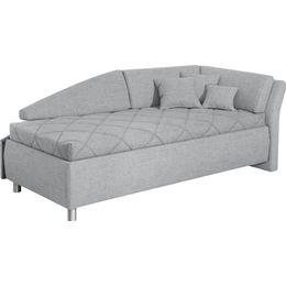 Schlafsofa Alina, B:223cm H:80cm T:102cm, grau, Struktur TMD (100% Polyester), Jugendzimmer, Sofas, "Lindsay", Bettkasten, Zierkissen-Set aus: 2 Stk.