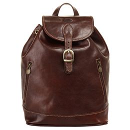 Pike PIK&Eacute; Damen Cityrucksack, braun, Leder, Rindsleder, beschichtet, leicht gl&auml;nzend, Rucks&auml;cke, echt Leder, Made in Italy