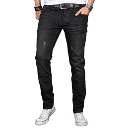 Herren Slim-fit-Jeans "ASLuca", schwarz, Gr. 31, Alessandro Salvarini, Destroyed-Effekte, leichte Abriebeffekte, Denim/Jeans, Obermaterial: 98%