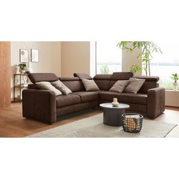 Sit & More Ecksofa SIT & MORE, B:247cm H:84cm T:227cm, braun, Wohnzimmer, Sofas, "Bologna L-Form", Kopfteilverstellung, wahlweise mit Bettfunktion und