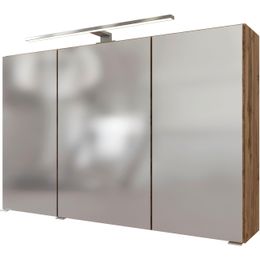 Spiegelschrank Welltime, B:100cm H:64cm T:20cm, braun, Badezimmer, Schr&auml;nke, "Livorno", Inklusive LED-Beleuchtung