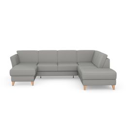 Sit & More Wohnlandschaft SIT & MORE, B:303cm H:87cm T:213cm, silber, Sofas, "Visby U-Form", wahlweise mit Bettfunktion und Stauraum, frei im Raum stellbar