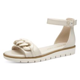 Marco Tozzi Damen Riemchensandale, Gr. 38, beige, Lederimitat, Schuhe, Keilabsatz, Sommerschuh, Sandalette, mit Zierkette Ton in Ton
